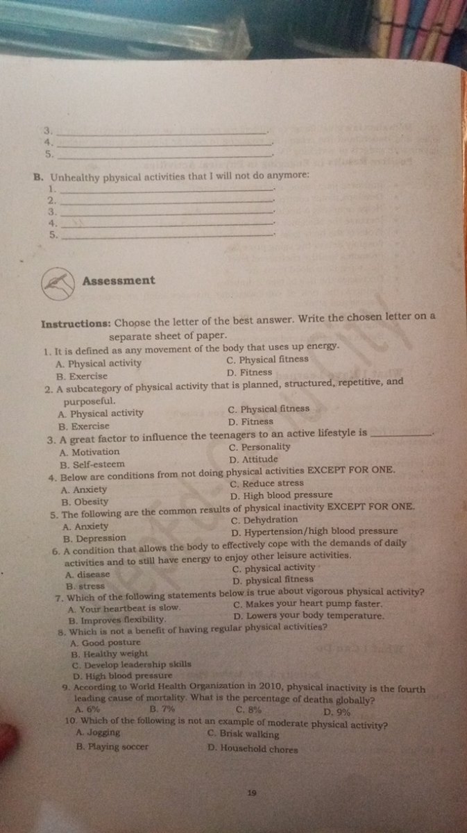 Instructions: Choose the letter of the best answer. Write the chosen lett..