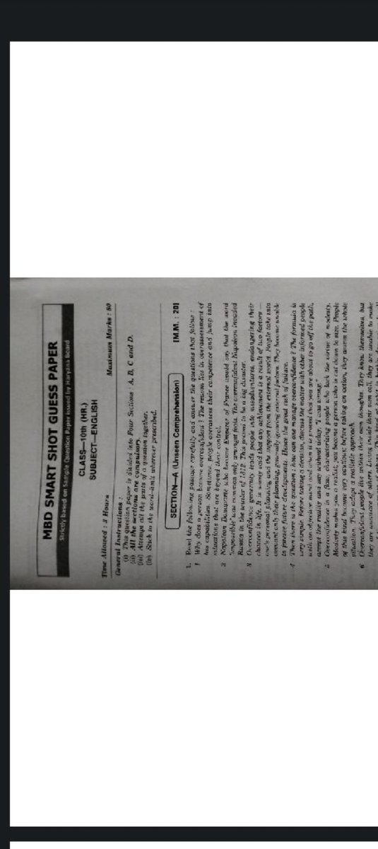 MBD SMART SHOT GUESS PAPER Strictly based on Sample Question Paper issued..