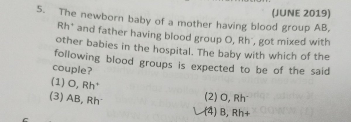 The newborn baby of a mother having blood group AB, Rh^+ and father havin..