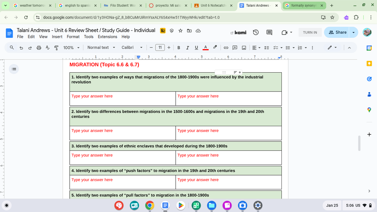 MIGRATION (Topic 6.6 & 6.7) Identify two examples of ways that migration..