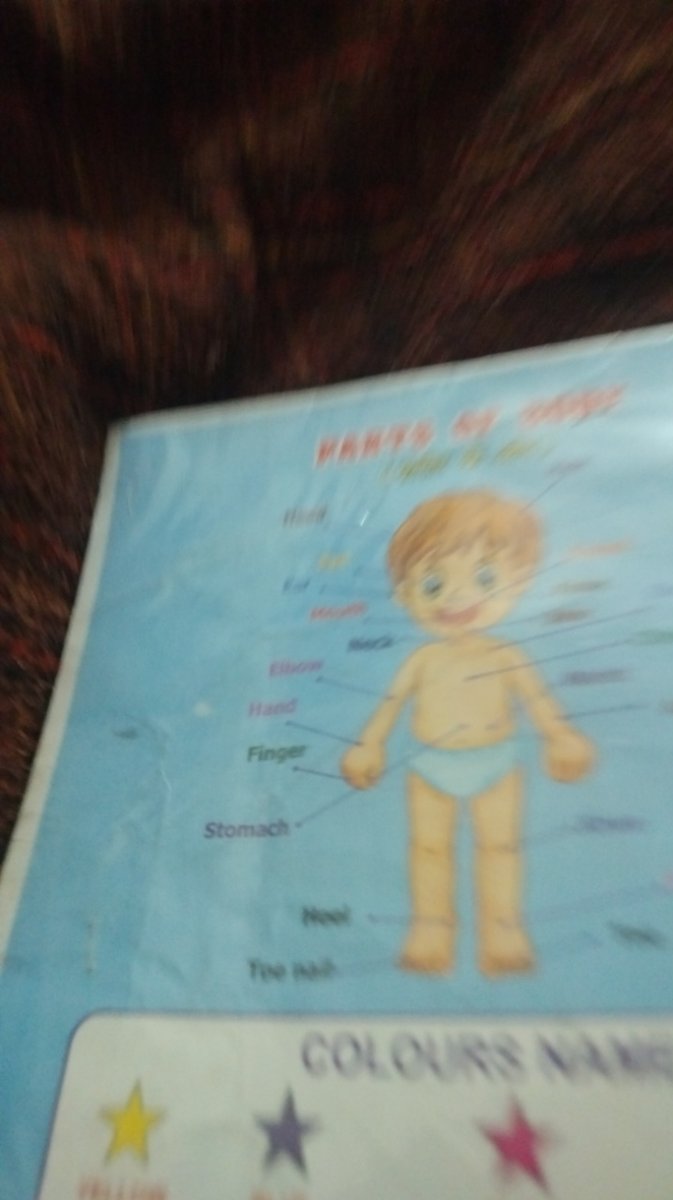 The image shows a diagram of 'PARTS OF BODY' with various body parts labe..
