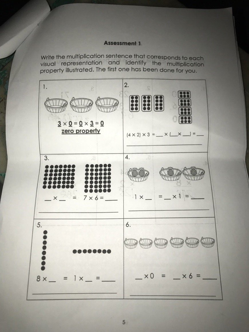 Assessment 1 Write the multiplication sentence that corresponds to each