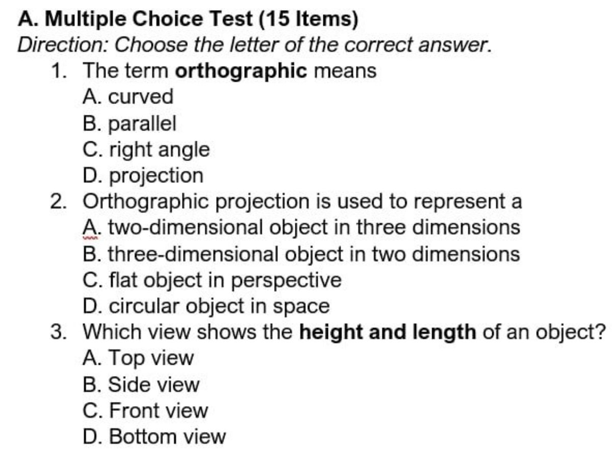 A. Multiple Choice Test (15 Items) Direction: Choose the letter of the co..