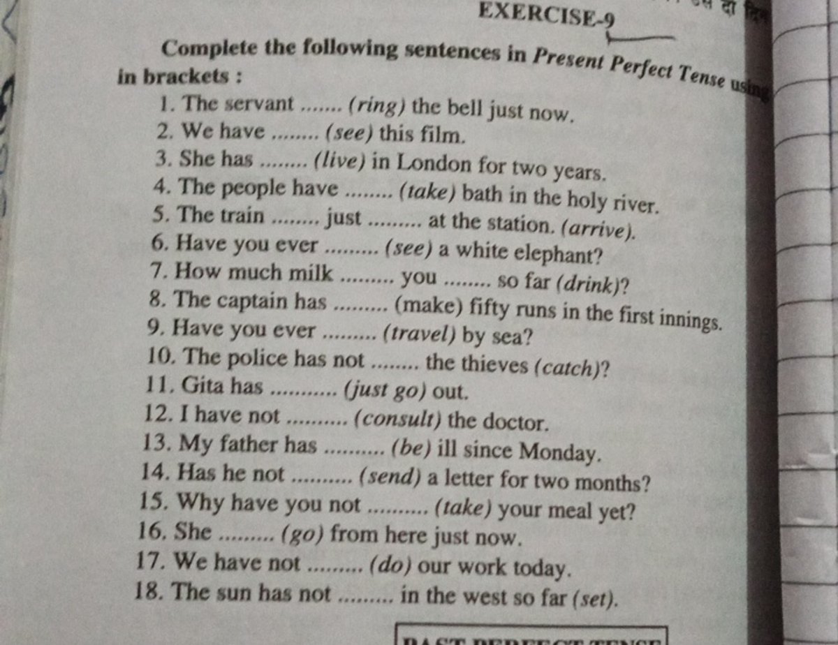 Complete the following sentences in Present Perfect Tense using the verbs..
