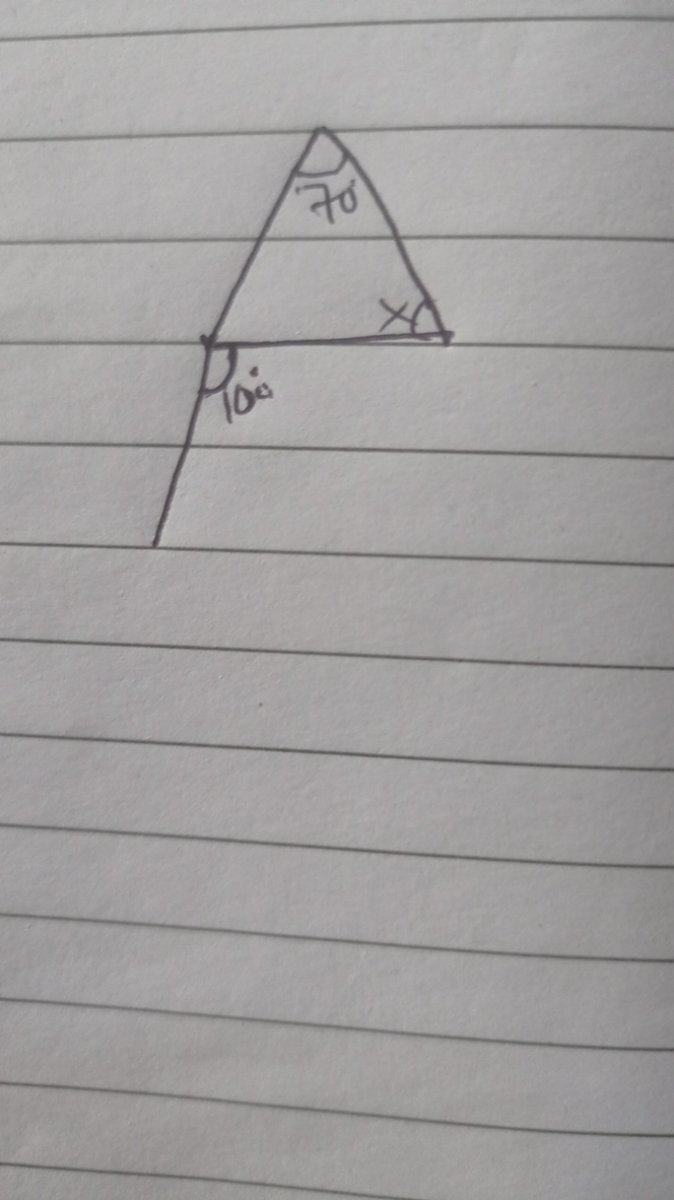 The image shows a triangle with an exterior angle and two interior angles..