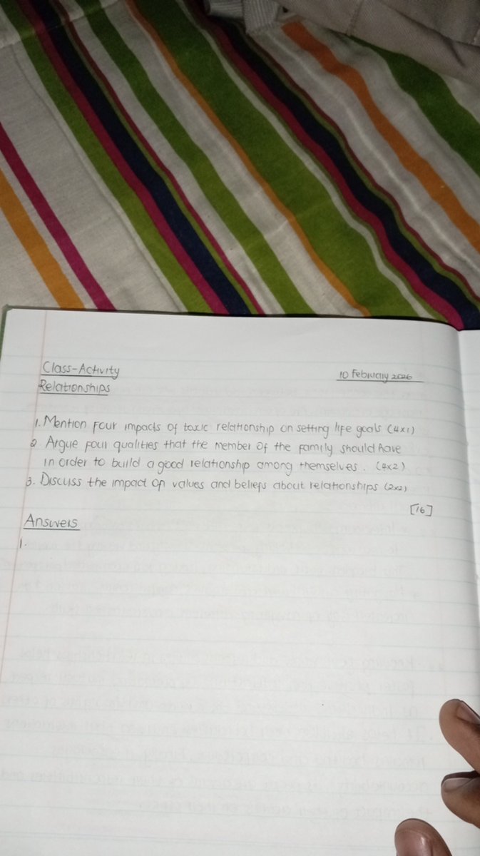 Class-Activity Relationships 10 February 2026 Mention four impacts of to..