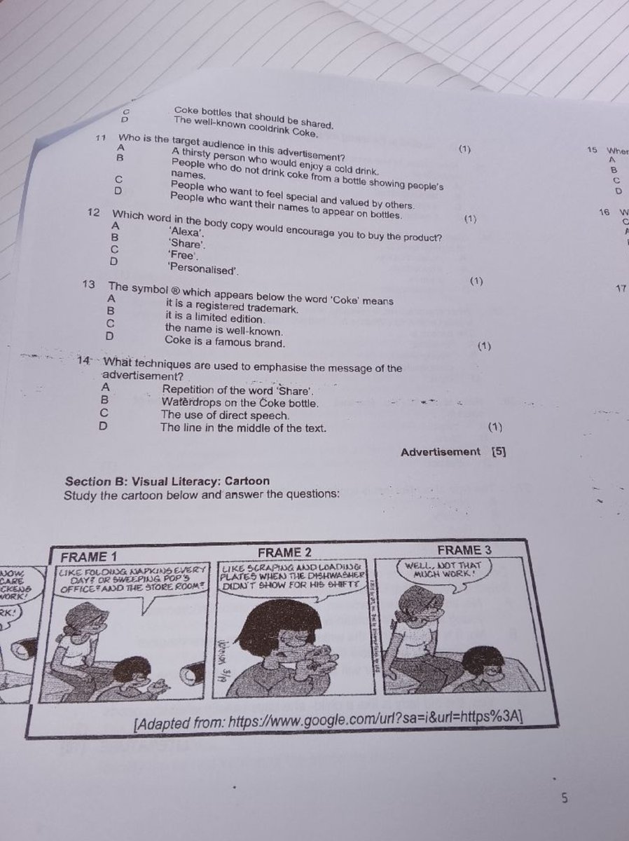 Section B: Visual Literacy: Cartoon Study the cartoon below and answer th..
