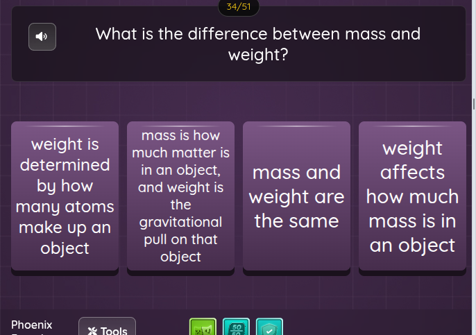 What is the difference between mass and weight? Options: Weight is deter..