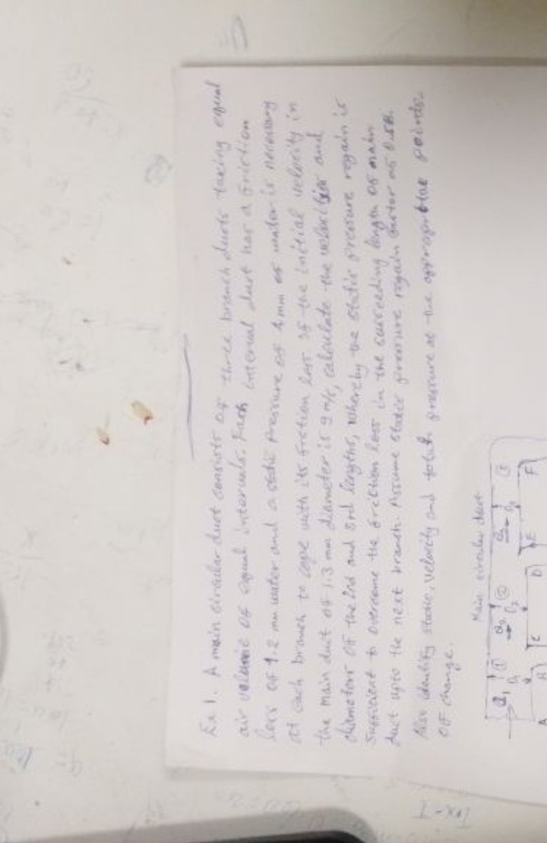 Example 1. A main circular duct of diameter D_1=1.3\:\mathrm{m} carries