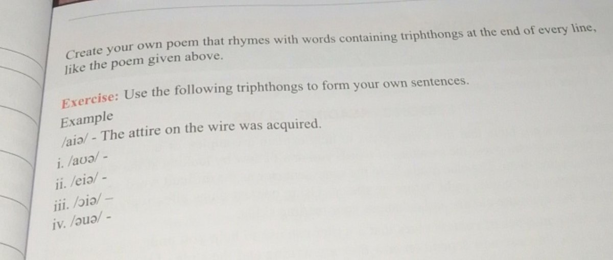 Create your own poem that rhymes with words containing triphthongs at the..