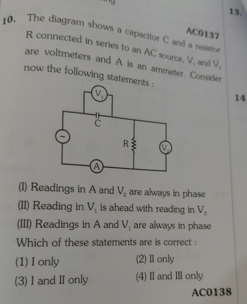 The diagram shows a capacitor C and a resistor R connected in series to a..