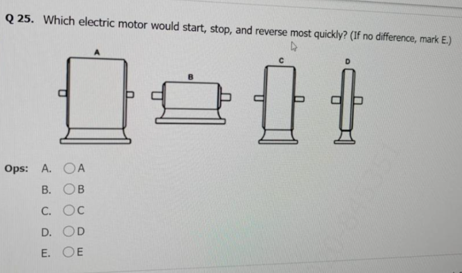 Q 25. Which electric motor would start, stop, and reverse most quickly?