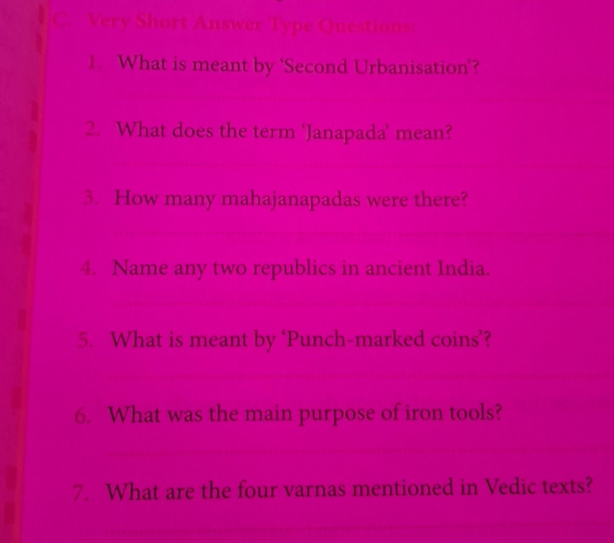 C. Very Short Answer Type Questions: What is meant by 'Second Urbanisatio..