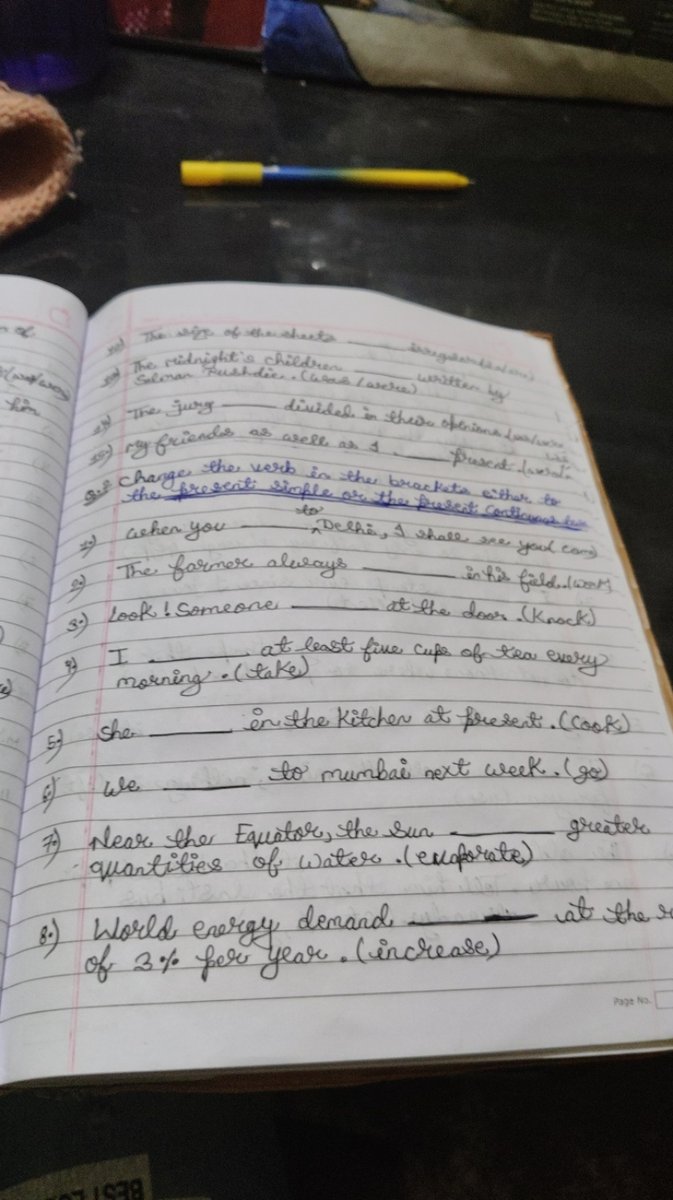Change the verb in the brackets either to the present simple or the prese..