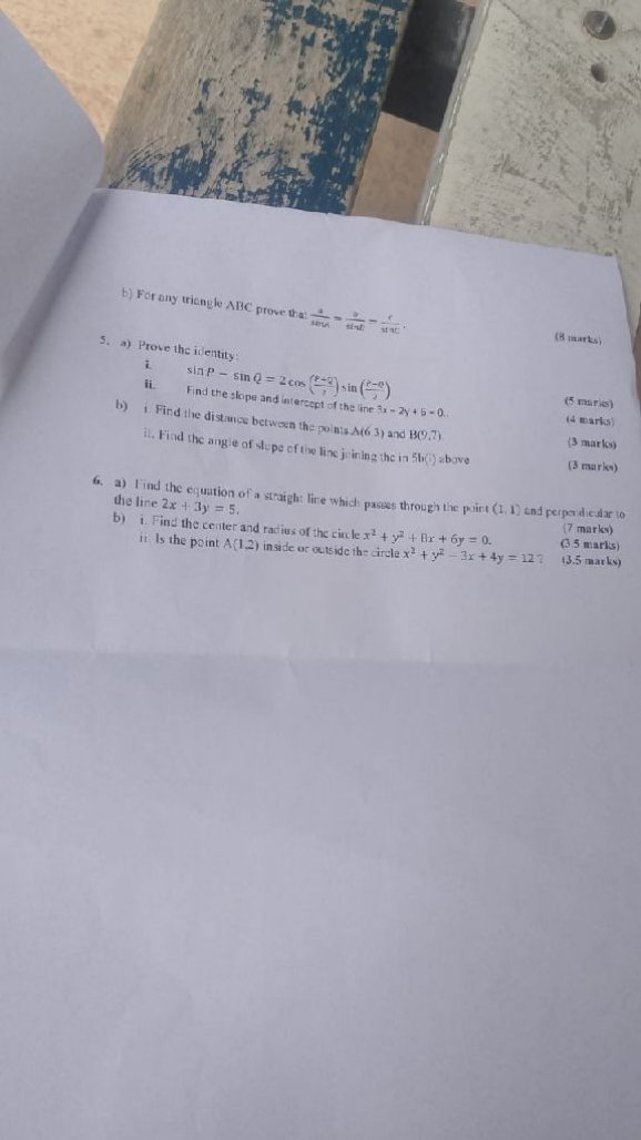 b) For any triangle ABC prove that: a) Prove the identity: i. sin P