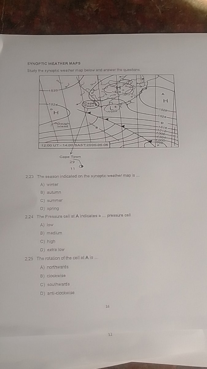 SYNOPTIC WEATHER MAPS Study the synoptic weather map below and answer the..