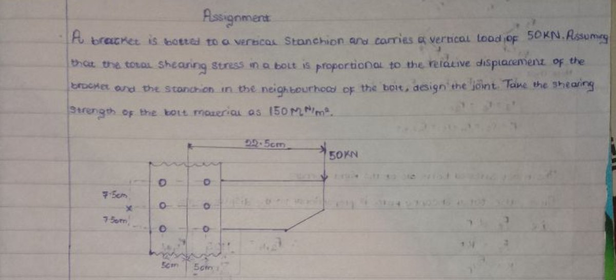 Assignment A bracket is bolted to a vertical stanchion and carries a ver..