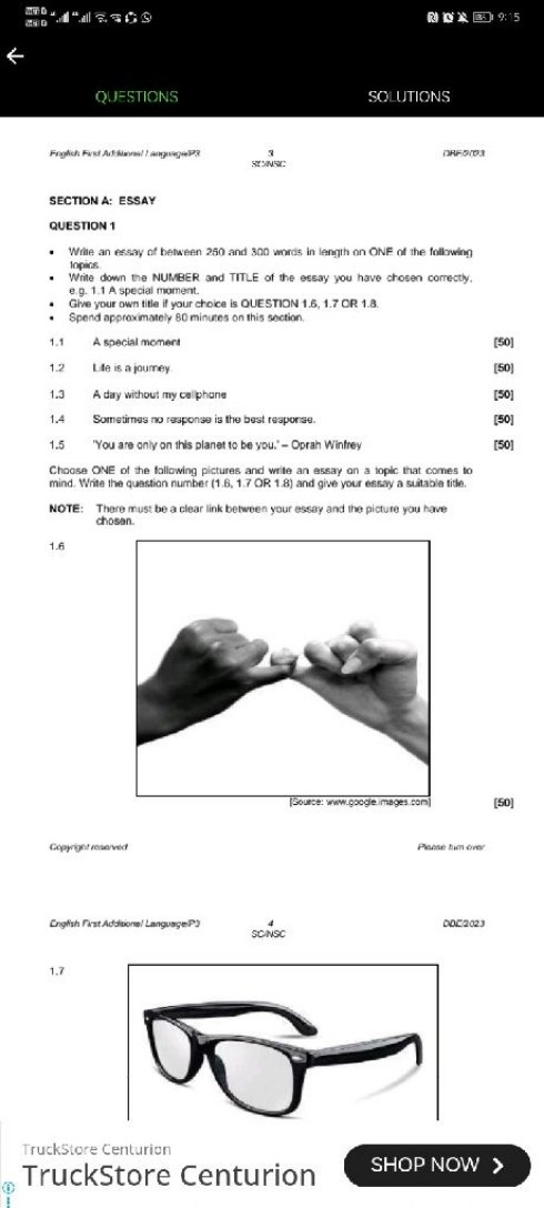 SECTION A: ESSAY QUESTION 1 Write an essay of between 250 and 300 words..