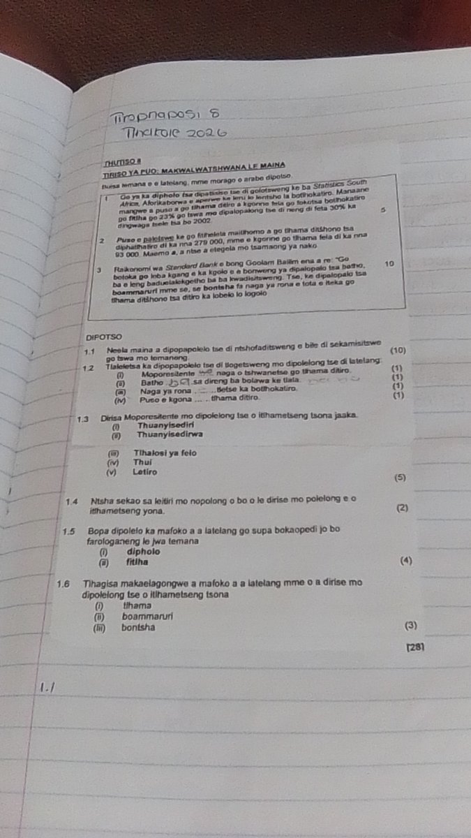 THUTISO 8 TIRISO YA PUO: MAKWALAATSHWANA LE MAINA Busa temana e e latelan..
