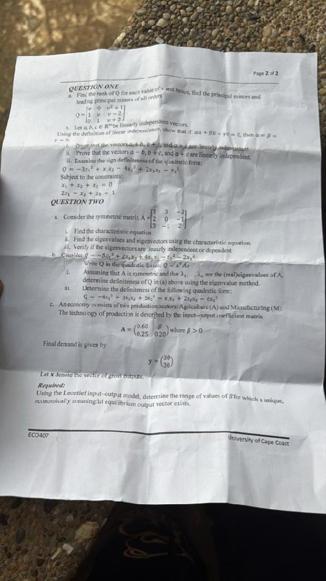 QUESTION ONE a. Find the rank of Q for each value of v and hence, find th..
