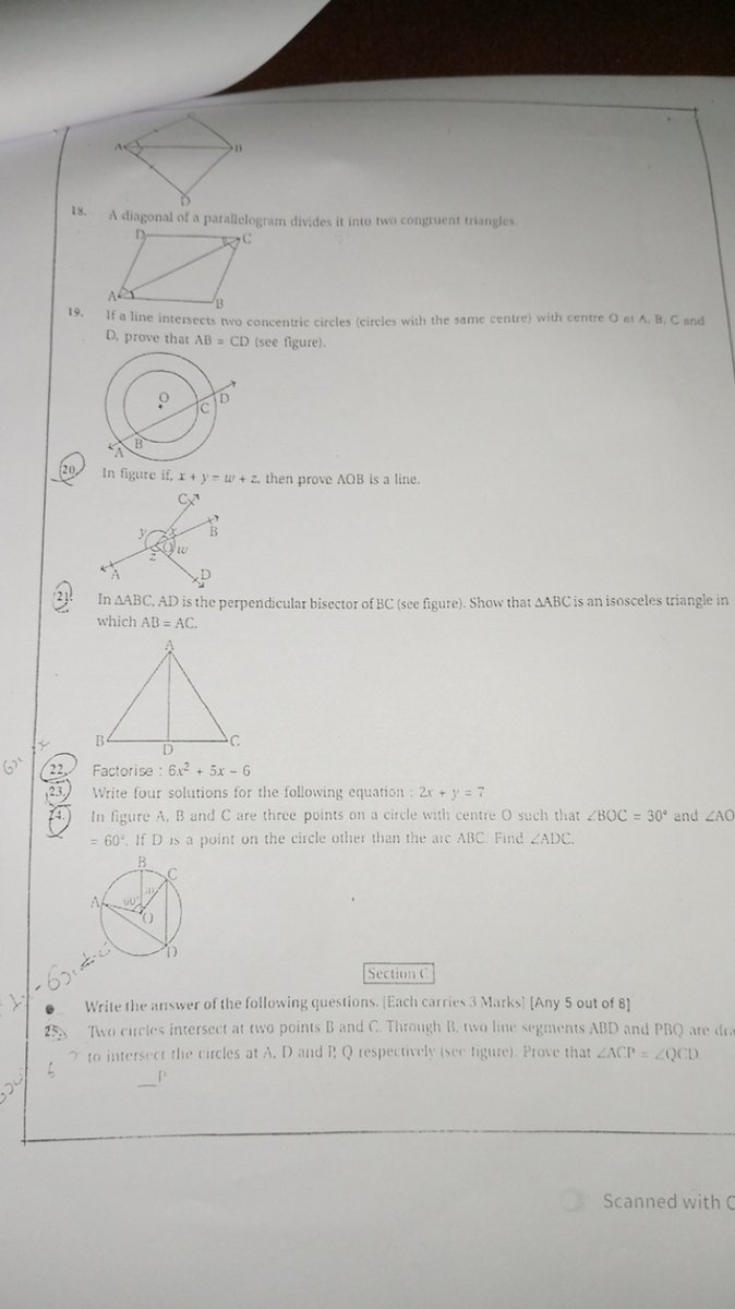 A diagonal of a parallelogram divides it into two congruent triangles. I..