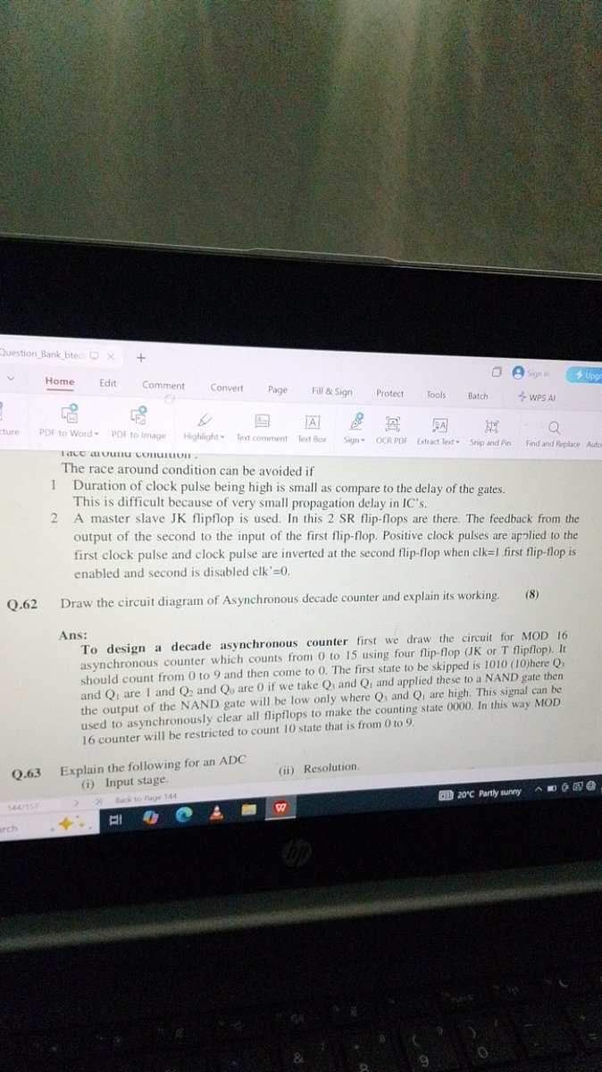 Q.62 Draw the circuit diagram of Asynchronous decade counter and explain