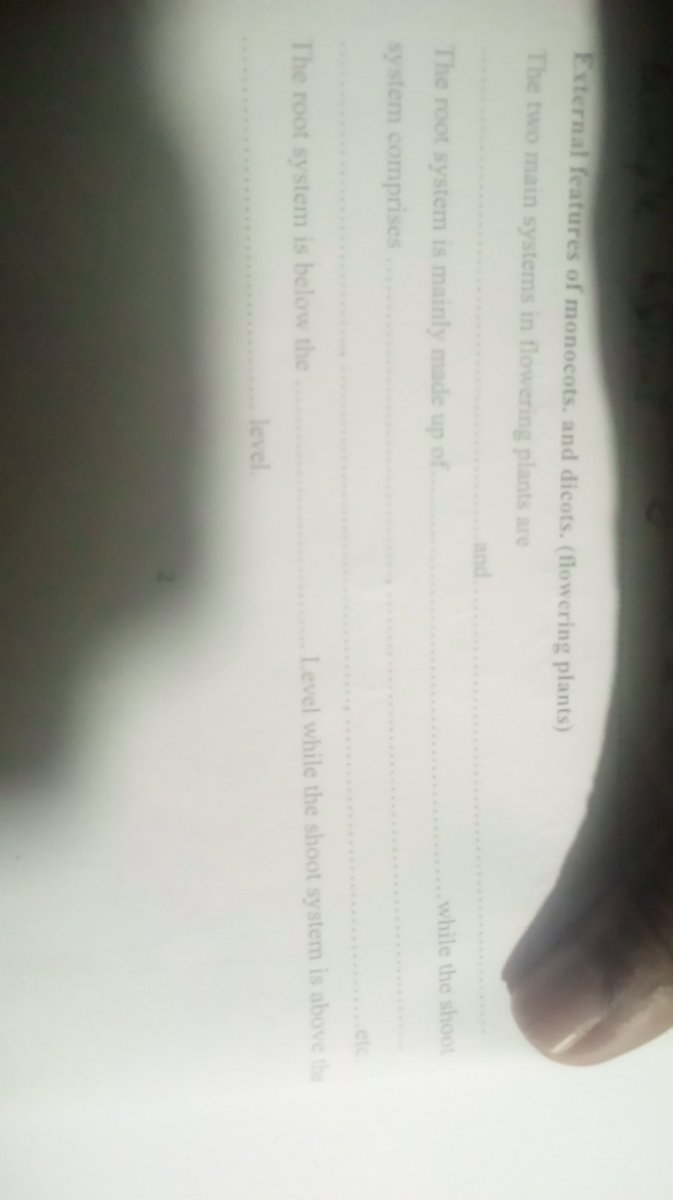 External features of monocots and dicots (flowering plants) The two main..