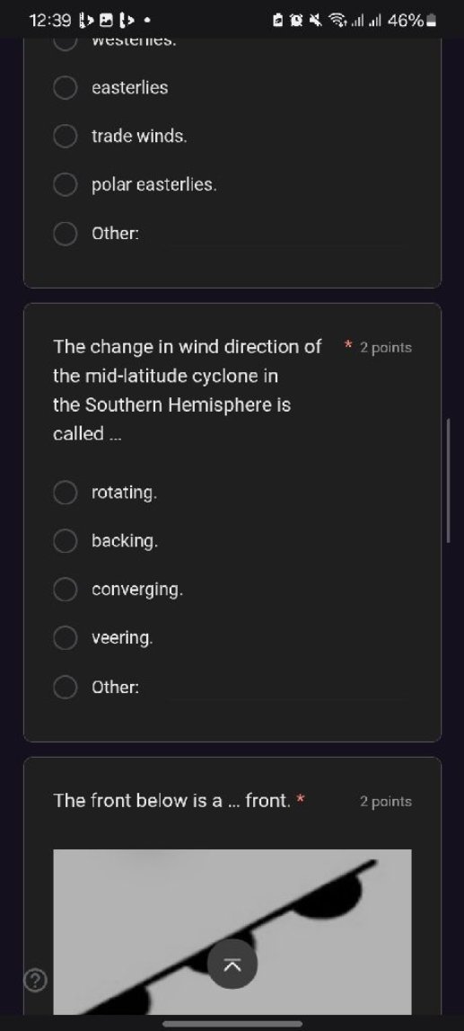 The change in wind direction of the mid-latitude cyclone in the Southern