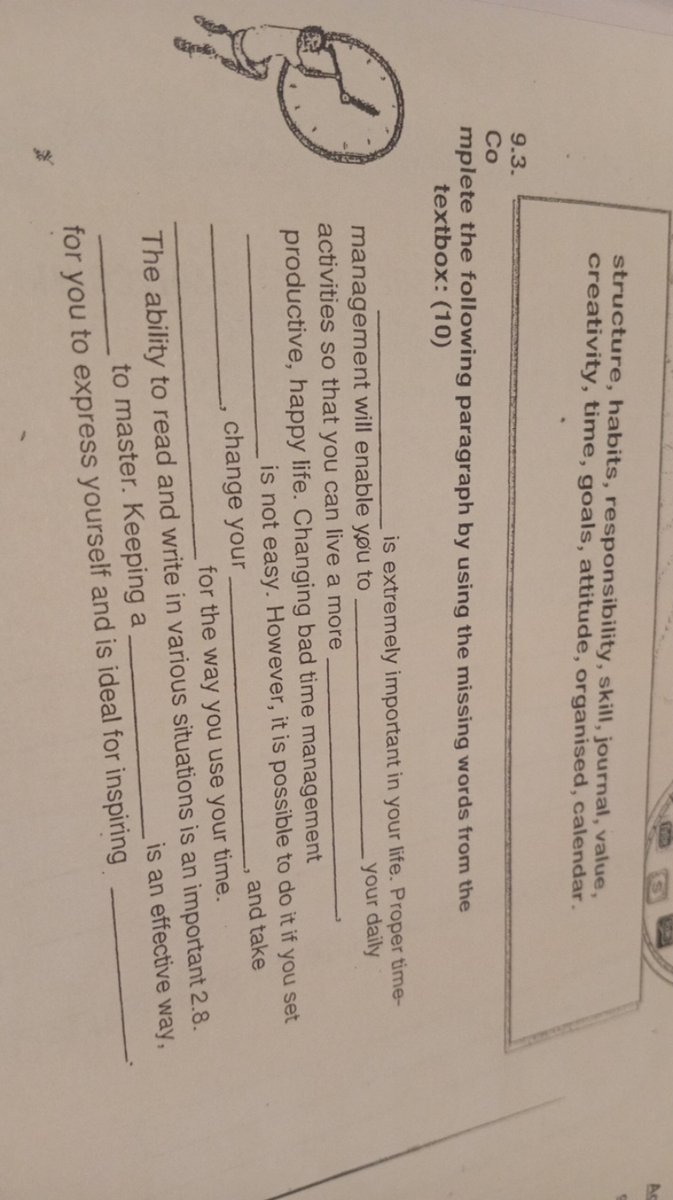 Complete the following paragraph by using the missing words from the text..
