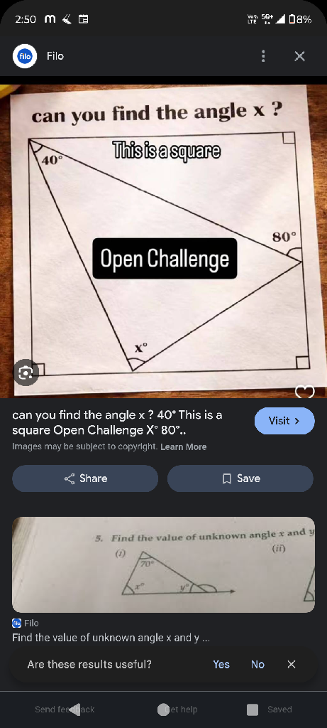 Can you find the angle x? Given a square with a triangle inscribed insid..