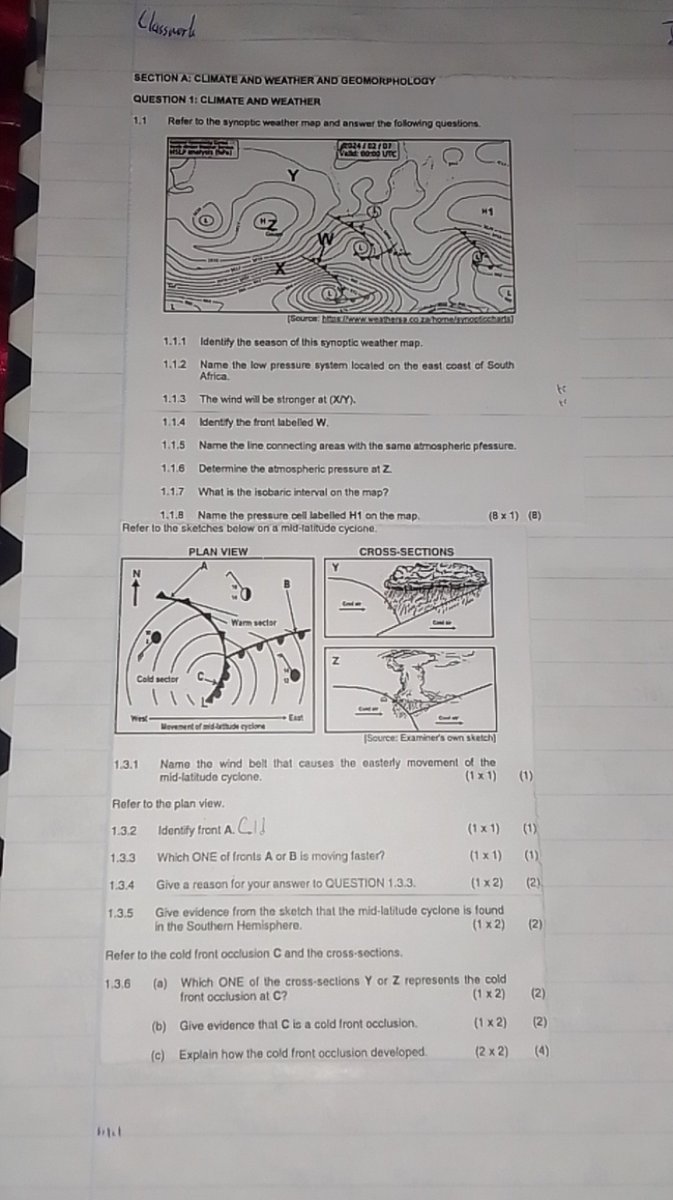 SECTION A: CLIMATE AND WEATHER AND GEOMORPHOLOGY QUESTION 1: CLIMATE AND