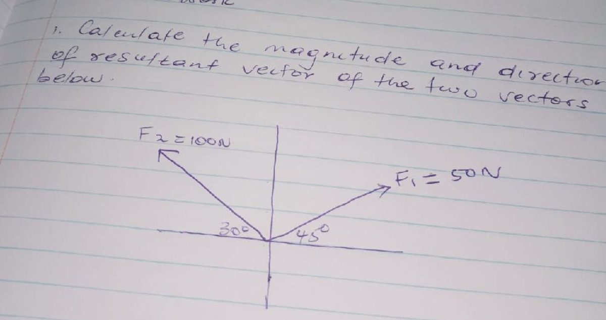 Calculate the magnitude and direction of the resultant vector of the two