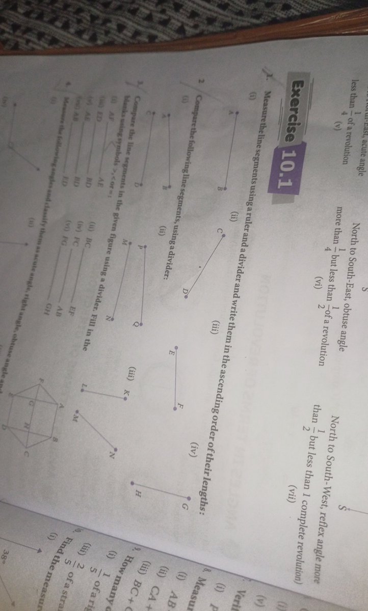 Here are the questions from Exercise 10.1: 1. Measure the line segments