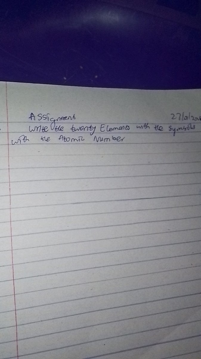 ASSIGNMENT Write the twenty Elements with the Symbols with the Atomic Num..