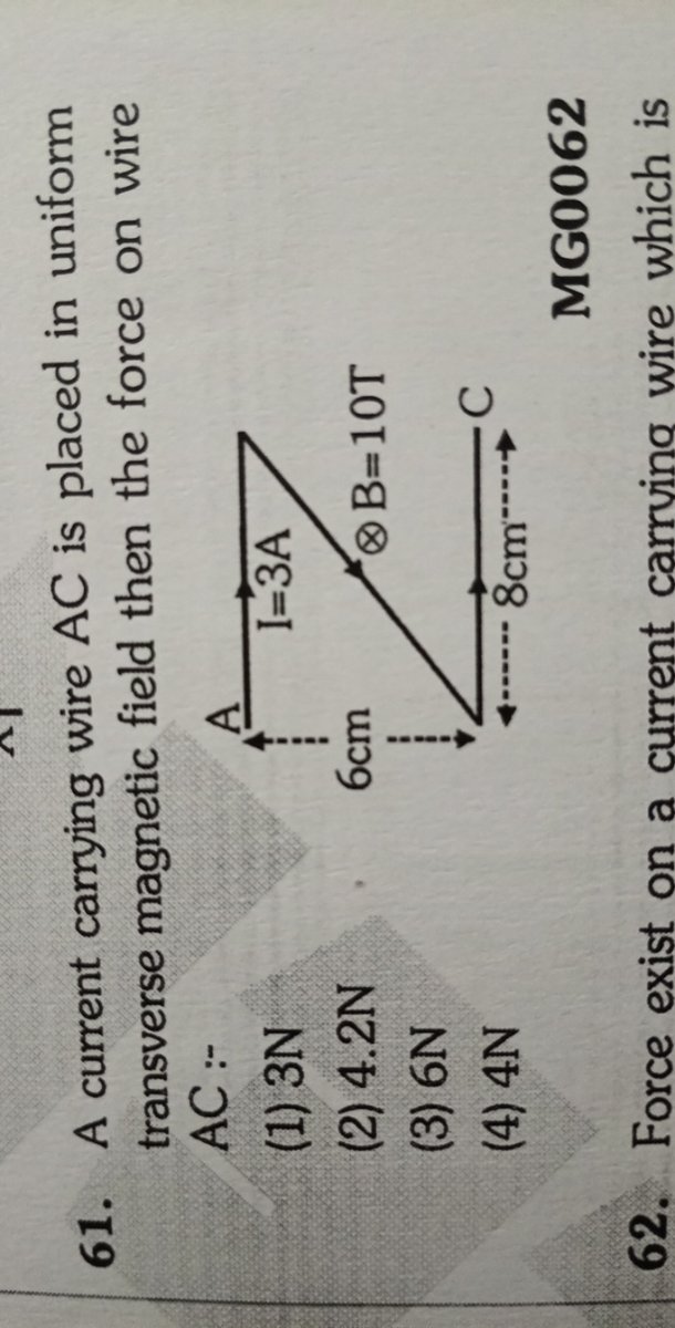 A current carrying wire AC is placed in uniform transverse magnetic field..