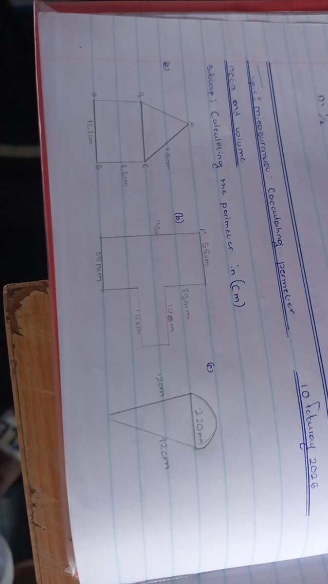Topic: Measurement Subtopic: Calculating the perimeter in (cm) Calculate..