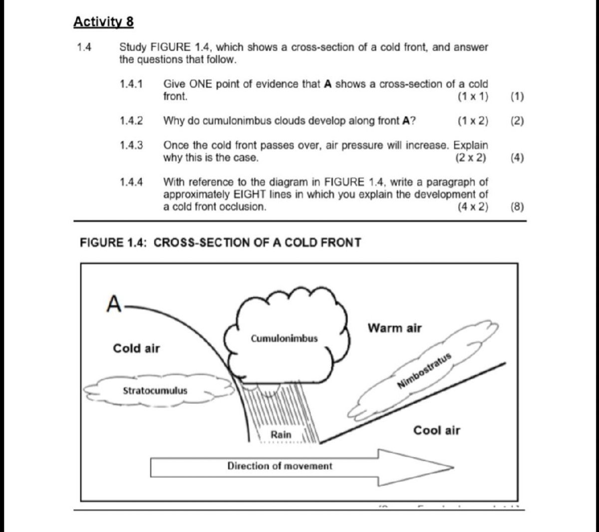 Activity 8 1.4 Study FIGURE 1.4, which shows a cross-section of a cold f..
