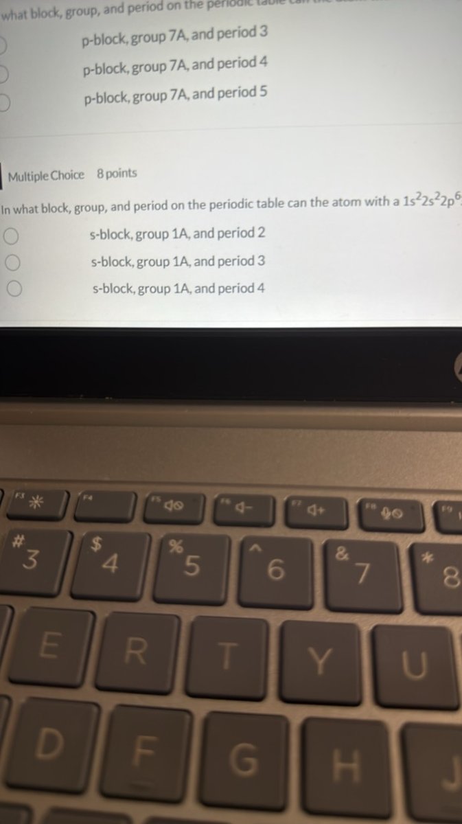 In what block, group, and period on the periodic table can the atom with