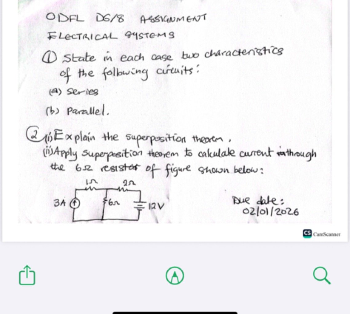 ODFL DG/8 ASSIGNMENT ELECTRICAL SYSTEMS State in each case two character..