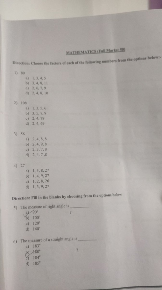 MATHEMATICS (Full Marks: 50) Direction: Choose the factors of each of th..