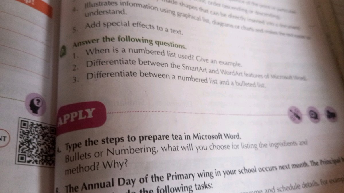 Answer the following questions. When is a numbered list used? Give an exa..