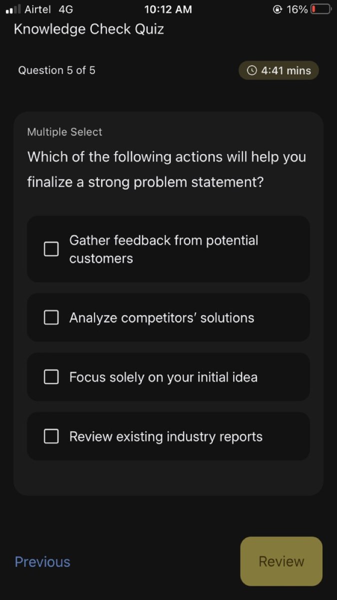 Which of the following actions will help you finalize a strong problem st..