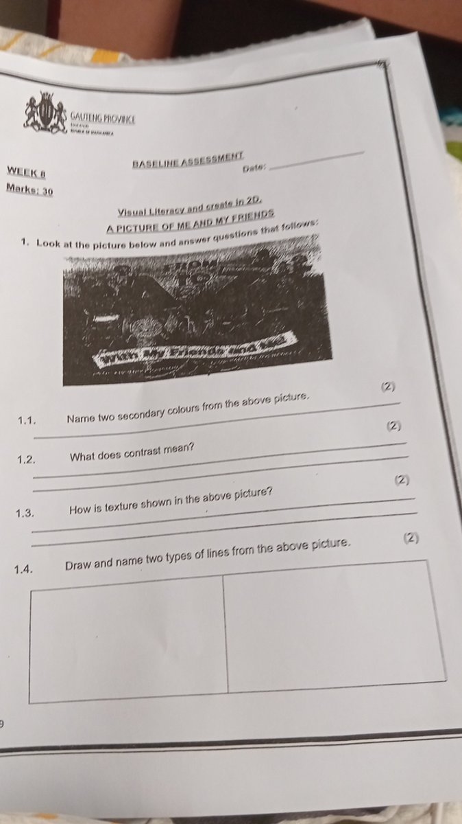 BASELINE ASSESSMENT Visual Literacy and create in 2D. A PICTURE OF ME AND..