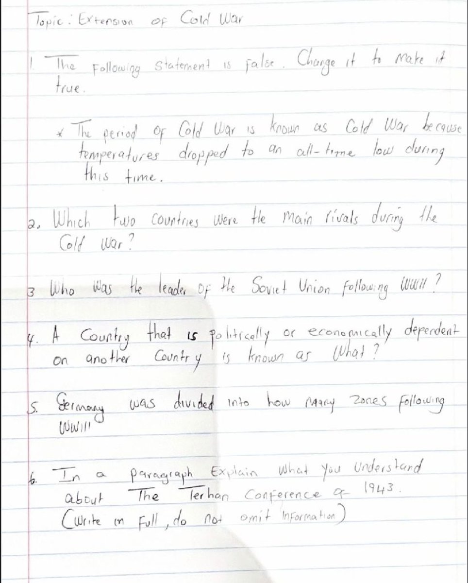 Topic: Extension of Cold War The following statement is false. Change it..