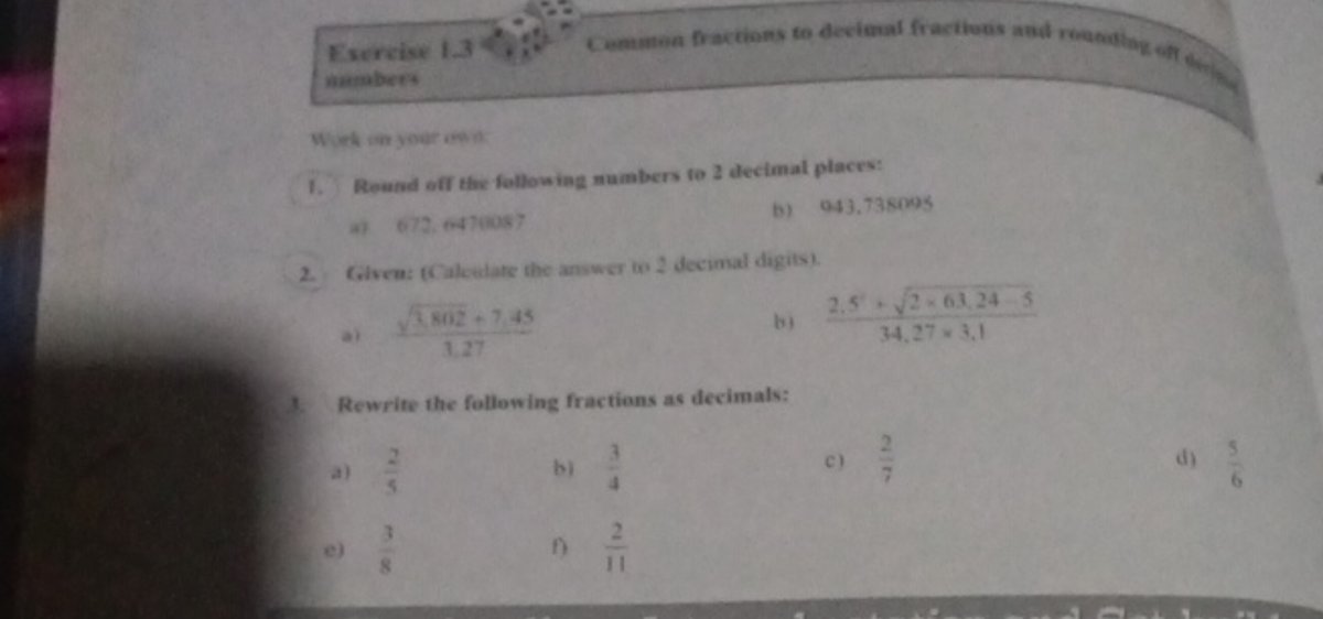 Exercise 1.3 Common fractions to decimal fractions and rounding off deci..