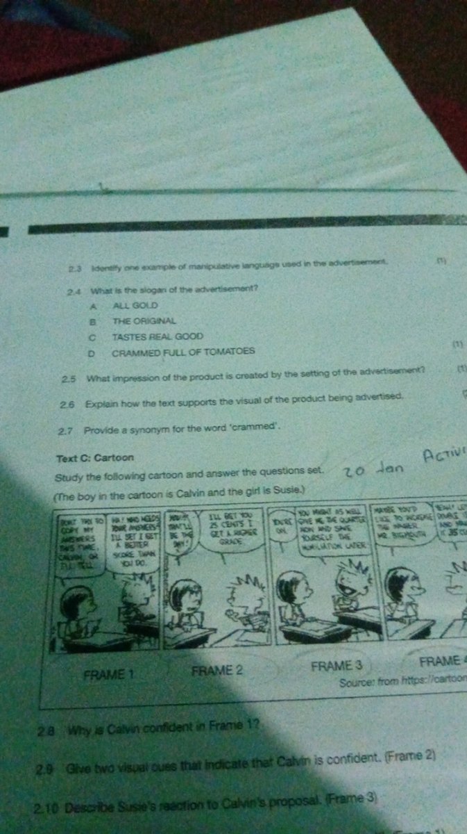 2.3 Identify one example of manipulative language used in the advertiseme..