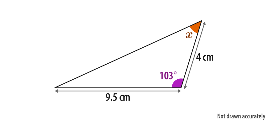 The image shows a triangle with sides 9.5 cm and 4 cm, and an angle of 10..