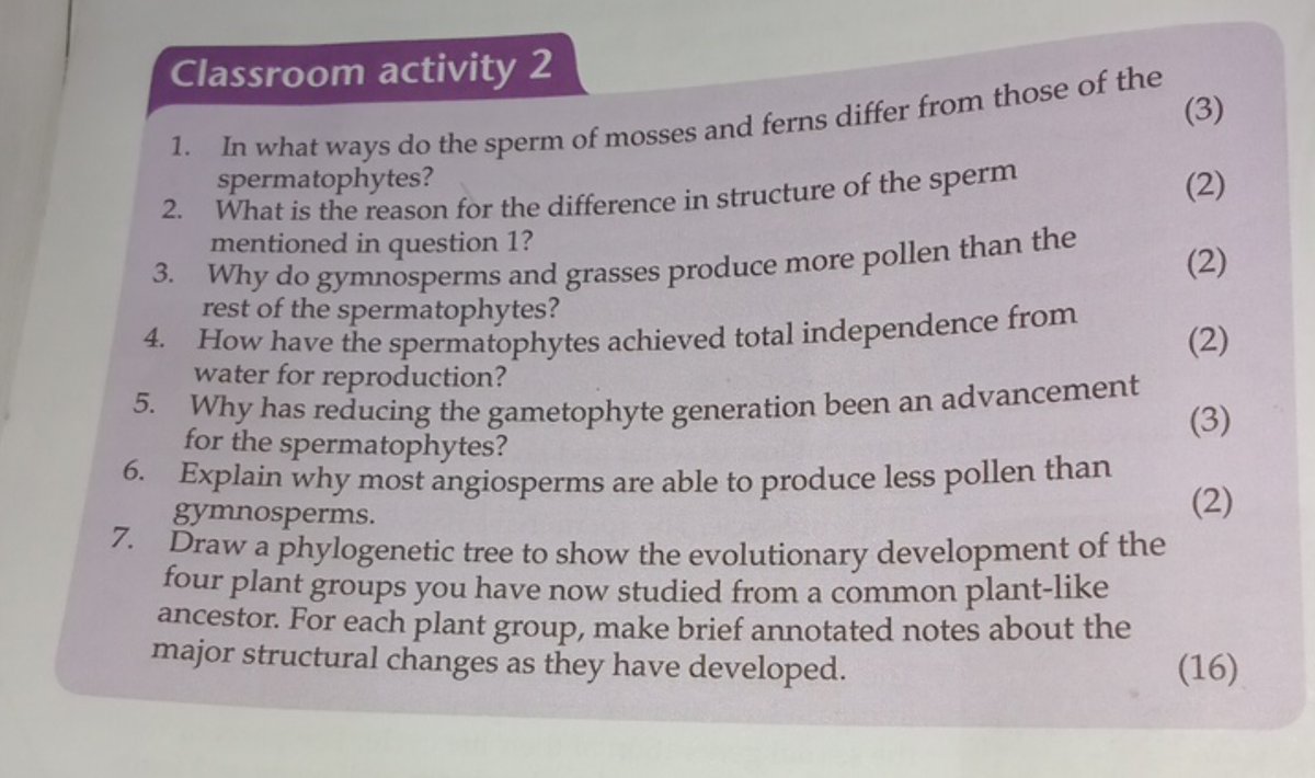 Classroom activity 2 In what ways do the sperm of mosses and ferns diffe..