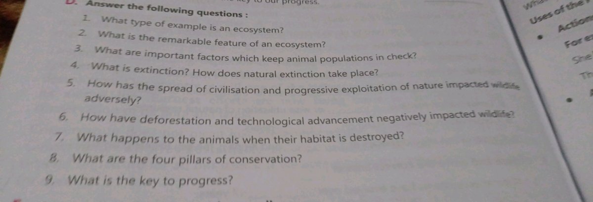 Answer the following questions: What type of example is an ecosystem? Wha..
