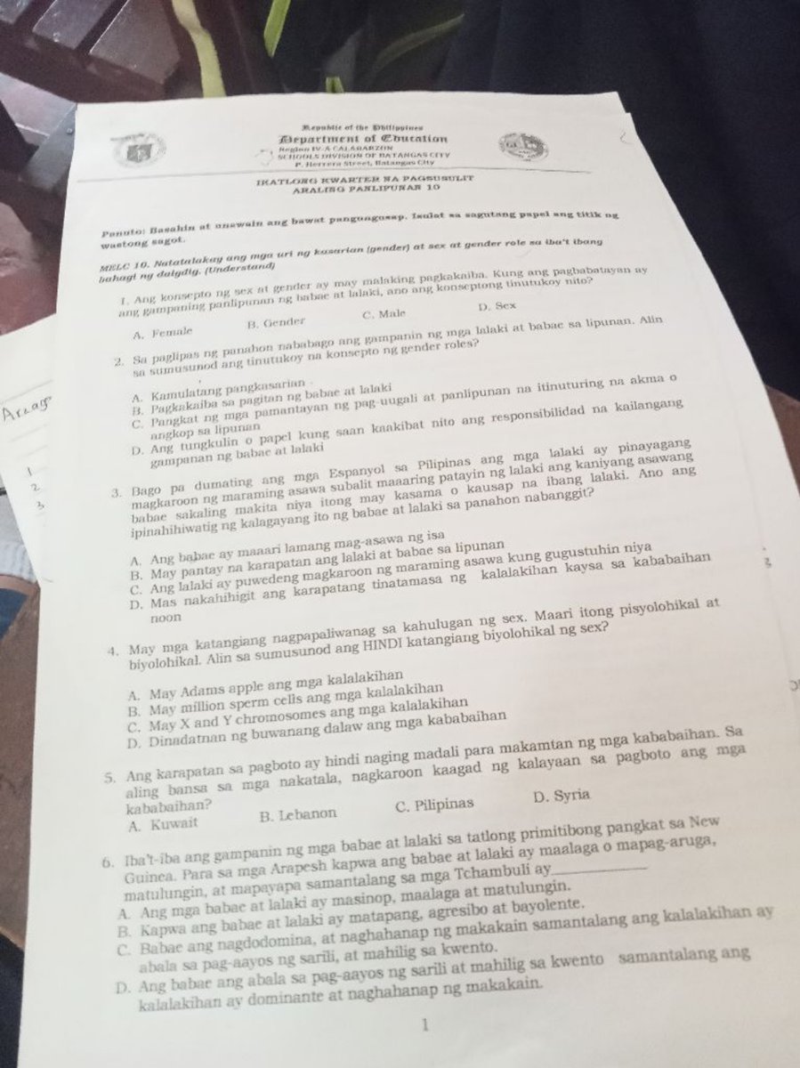 Panuto: Basahin at unawain ang bawat pangungusap. Isulat sa sagutang pape..